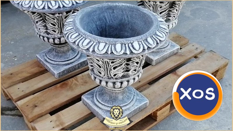 Vază ornament stejar cu picior, gri patinat, model V3. — XOS.ro