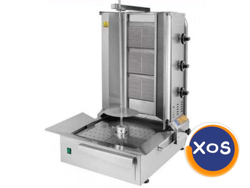 Aparat shaorma, Grill kebab cu 3 arzatoare, Ideal Inox, GPL — XOS.ro