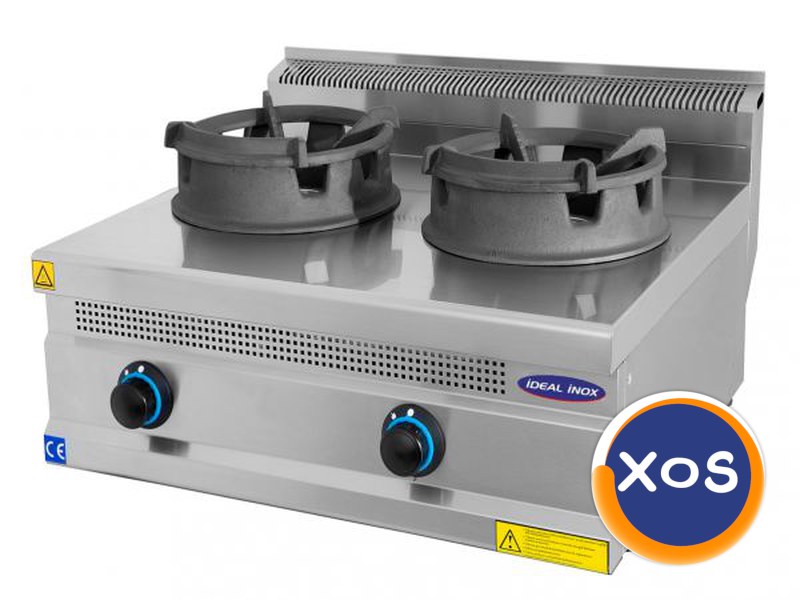 Aragaz tip wok, Ideal Inox, doua focuri, suport vesela din fonta, GPL ...
